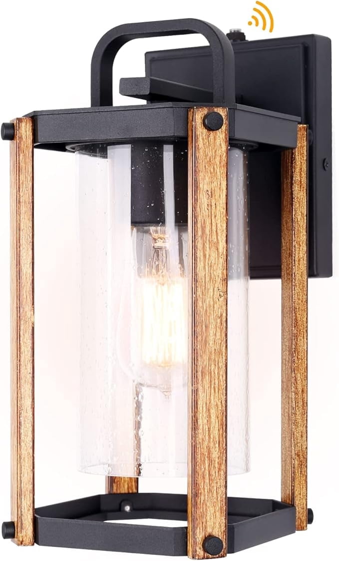 GOALPLUS 11.8" High Dusk to Dawn Outdoor Coach Wall Light, Wood Grain ...