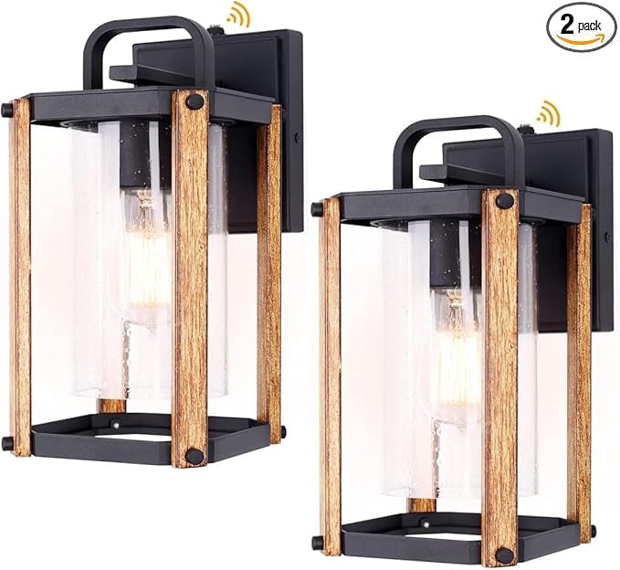 GOALPLUS 2 Pack Dusk to Dawn Outdoor Wall Light Fixture, Wood Grain ...