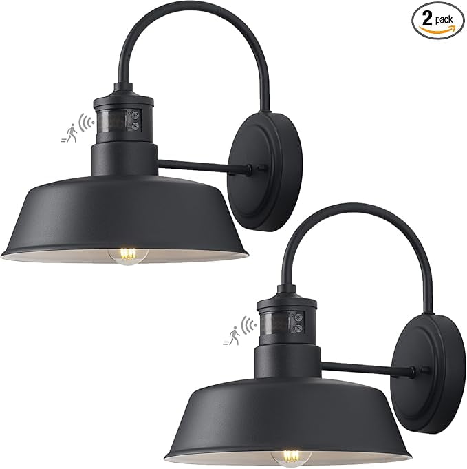 GOALPLUS 2 Pack Motion Sensor Gooseneck Light with 10 Inch Dome, Dusk ...