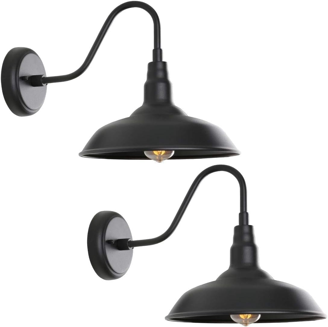 GOALPLUS 2 Pack Outdoor Gooseneck Light for Farmhouse, 10" Dome Black ...