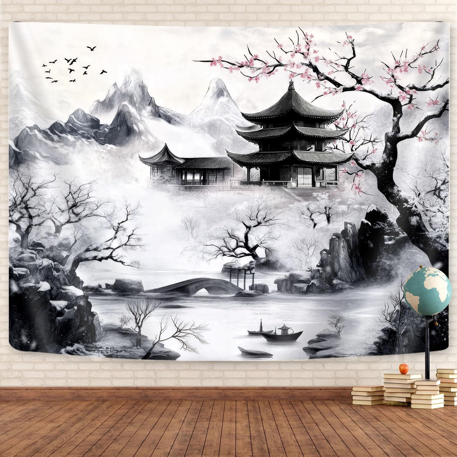 GOAOK Japanese Tapastry, Black and White Cherry Blossom Anime Wall ...