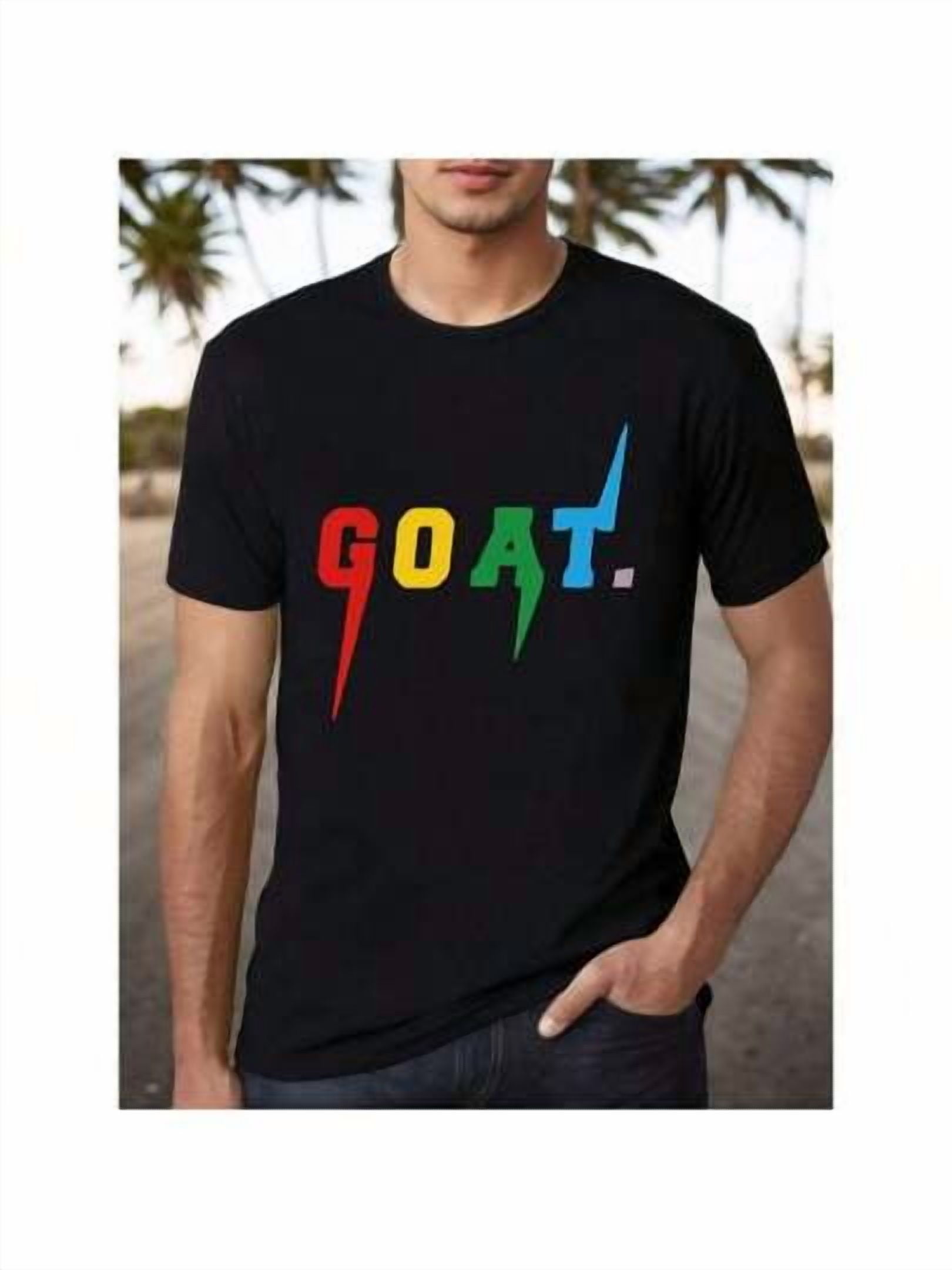GOAT Print, Men's Graphic Design Crew Neck T-Shirt, Casual Comfy Tees ...