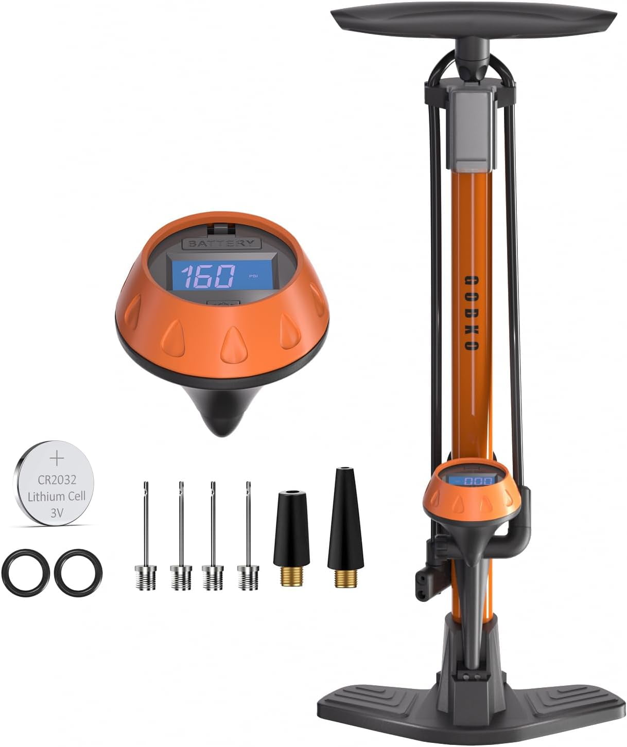 Audew 160 PSI Bike Floor Pump, Air Pump for Bike with Ball Needle Kit, Portable Air Pump for ...