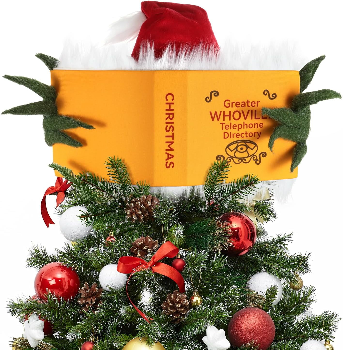 GOBWCOT Christmas Tree Topper, Grinch Hiding Behind Book Christmas ...