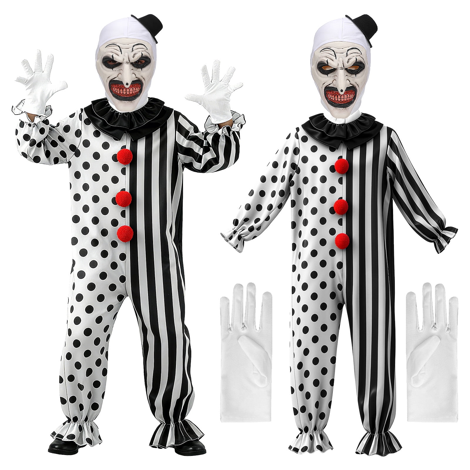 GOBWCOT Kids Scary Clown Costumes Terrifying Art Clown Jumpsuit Outfits ...