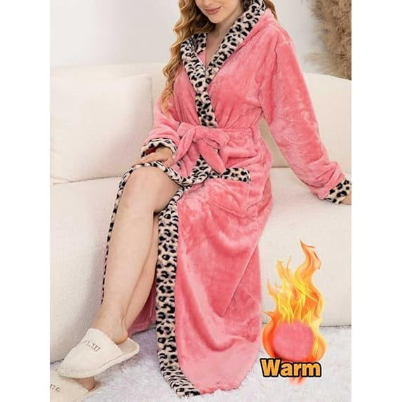 GOBWCOT Women's Long Coral Fleece Bathrobe, Hooded pajamas Thick ...