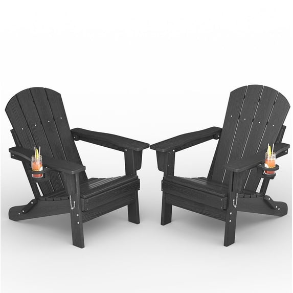 GOCAPTAIN 2 Pack Folding Adirondack Chairs with Cup Holder, HDPE All ...
