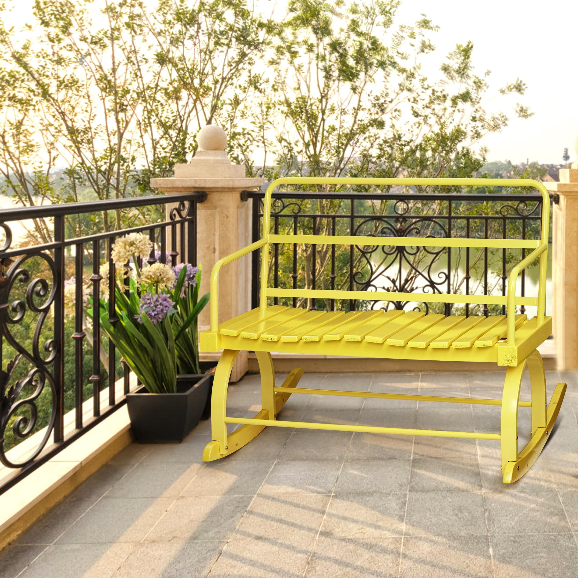 GOCAPTAIN 2-Person Rocking Chair, YPF5 Outdoor Lawn Chairs,Wooden Seat ...