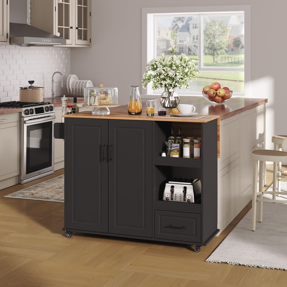 GOCAPTAIN Kitchen Island Cart Rolling Kitchen Cart – 48" Butcher Block ...