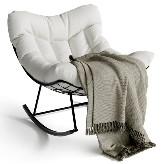 GOCAPTAIN Oversized Rocking Chair, Patio Papasan Rocking Recliner with ...