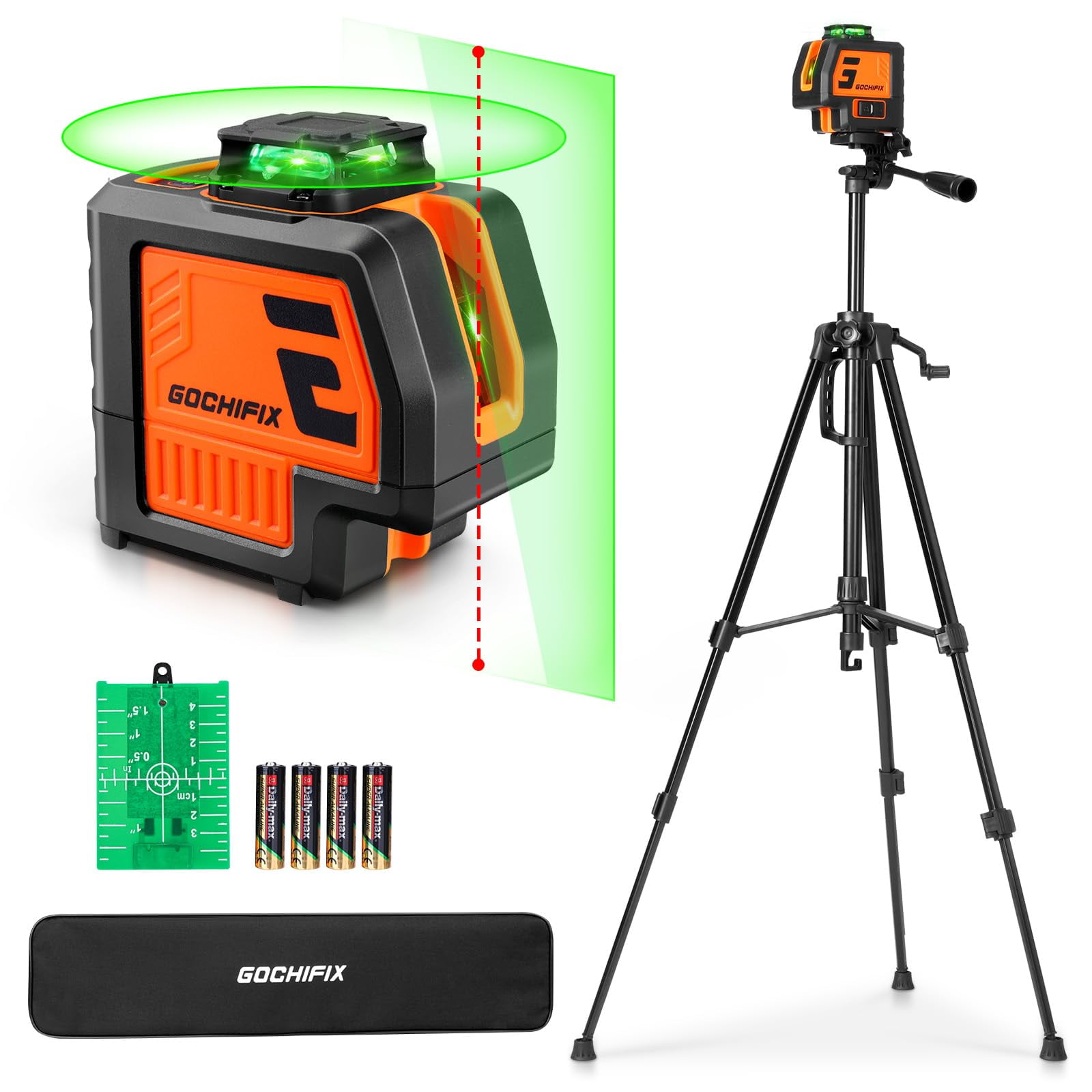 GOCHIFIX 360° Laser Level with Tripod 5 Lines Laser Level 2 Plumb Dots ...