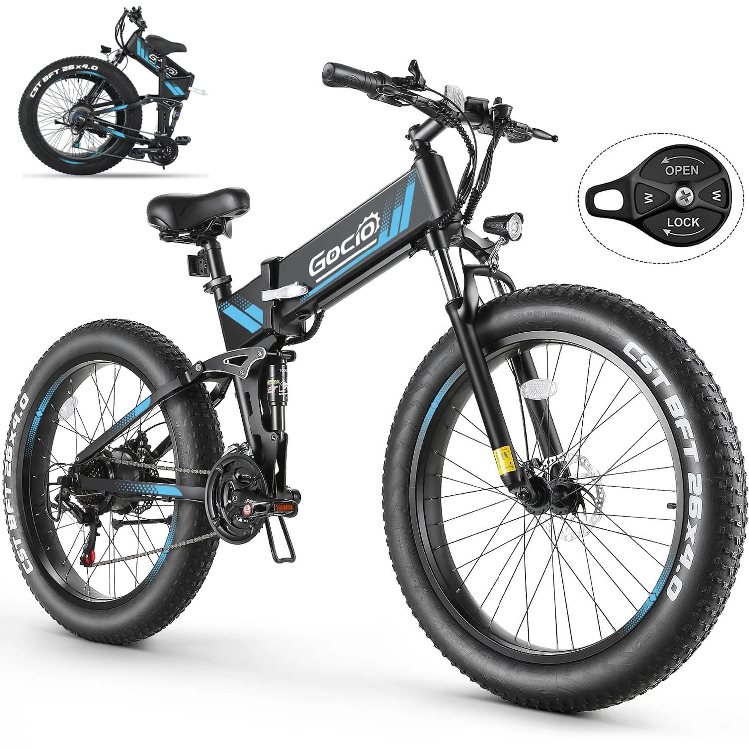 "GOCIO 26""x4"" Fat Tire Electric Bike, 500W Foldable Ebike with 48V 10Ah Battery, Shimano 21 ...