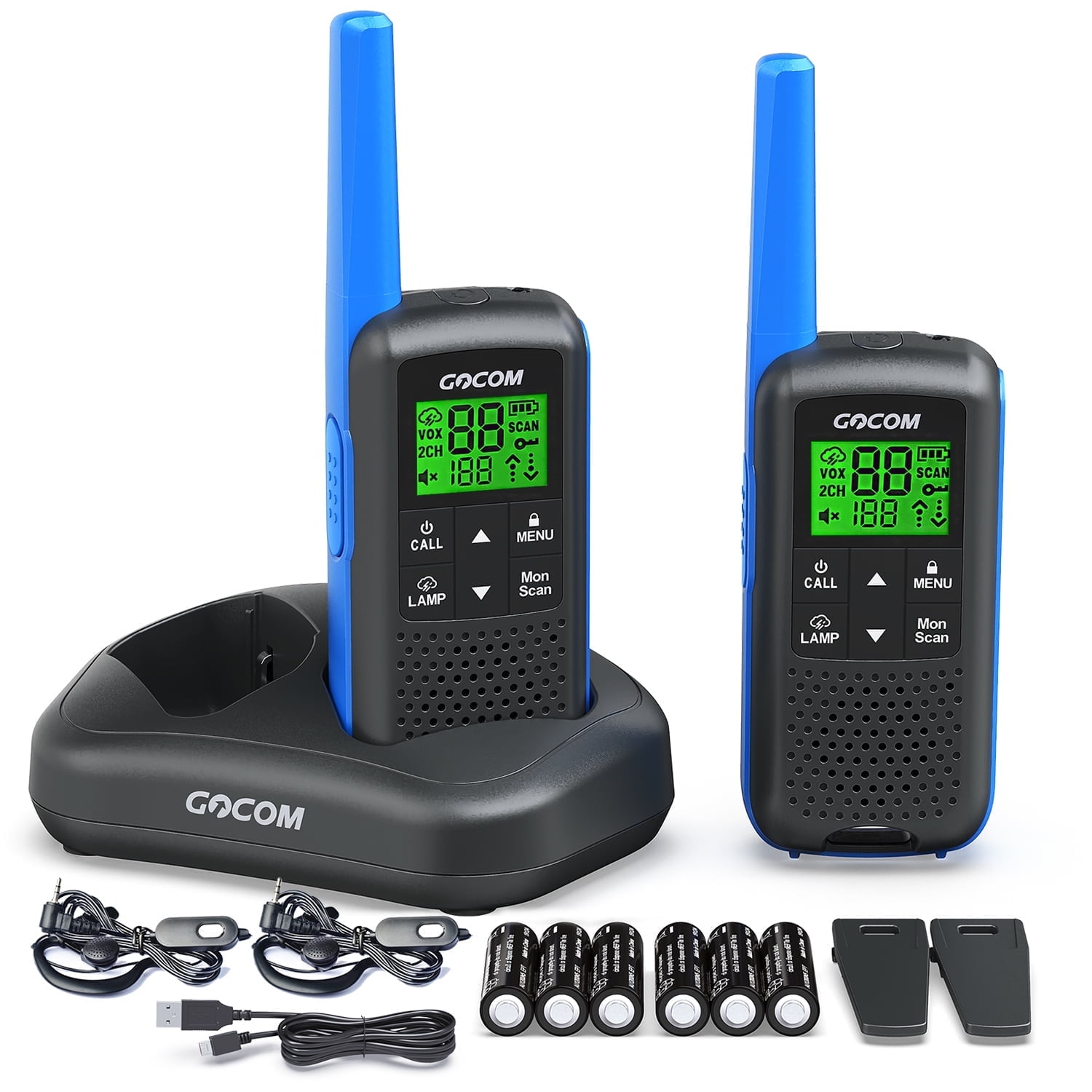 GOCOM G600 FRS 2W Walkie Talkie for Adults, 2 Pack, Rechargeable, VOX ...