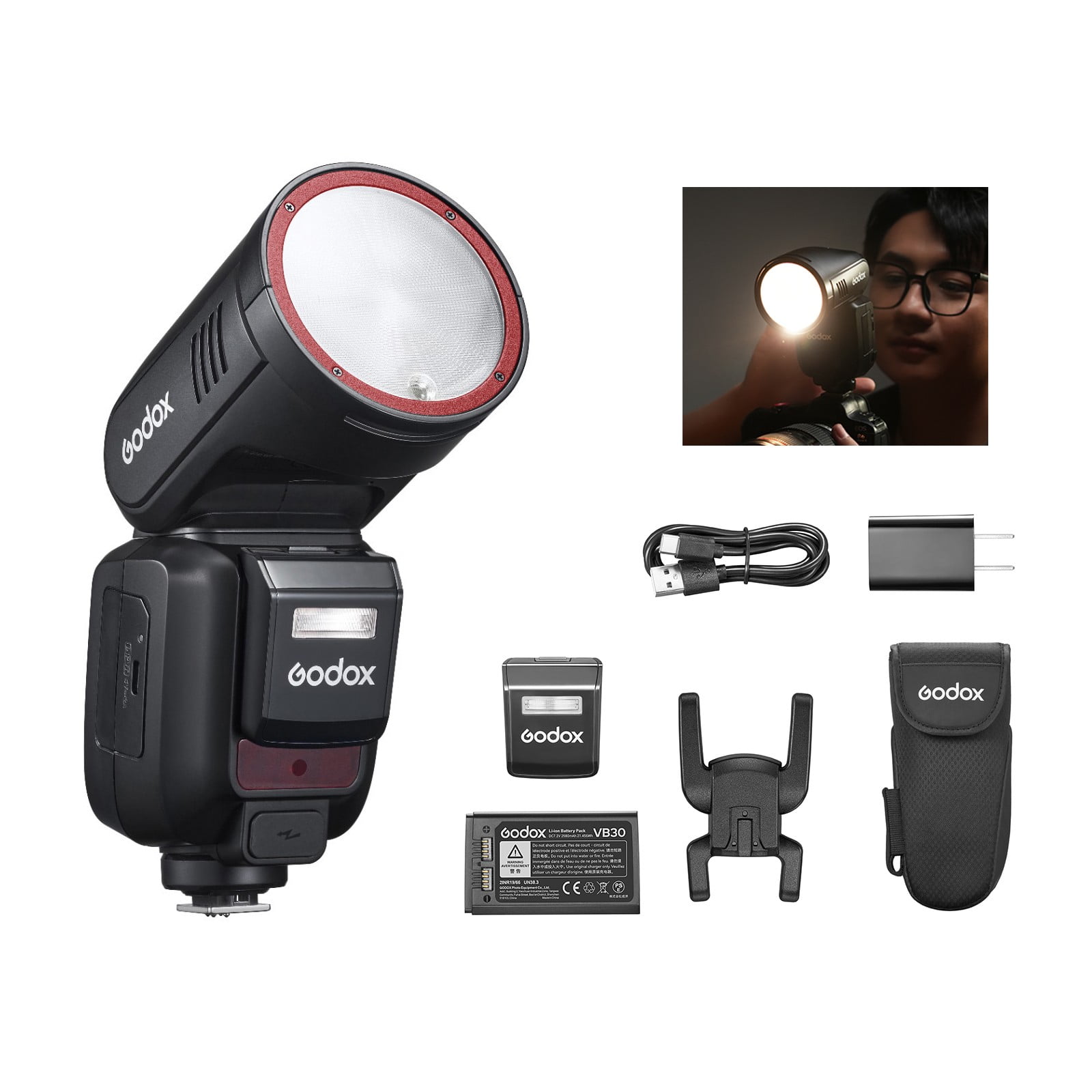GODOX V100S TTL Round Head Camera Flash USA Version,100Ws 2.4G HSS 1/ ...