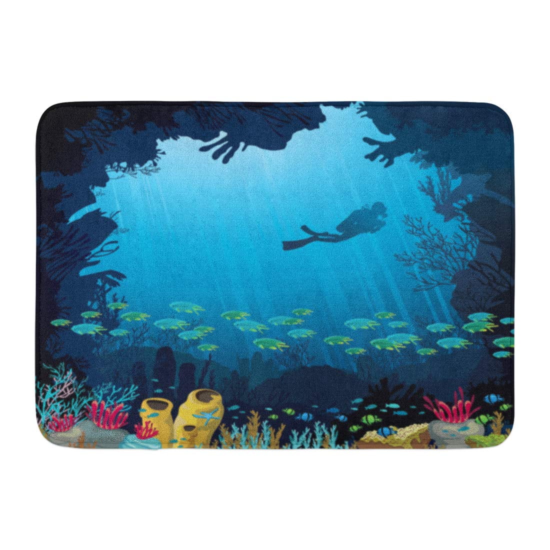 GODPOK Colorful Ocean Coral Reef with Fish and Silhouette of Diver on ...