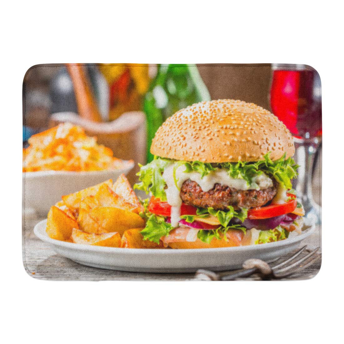 GODPOK Double Colorful Hamburger American Burger with Fried Potatoes on ...