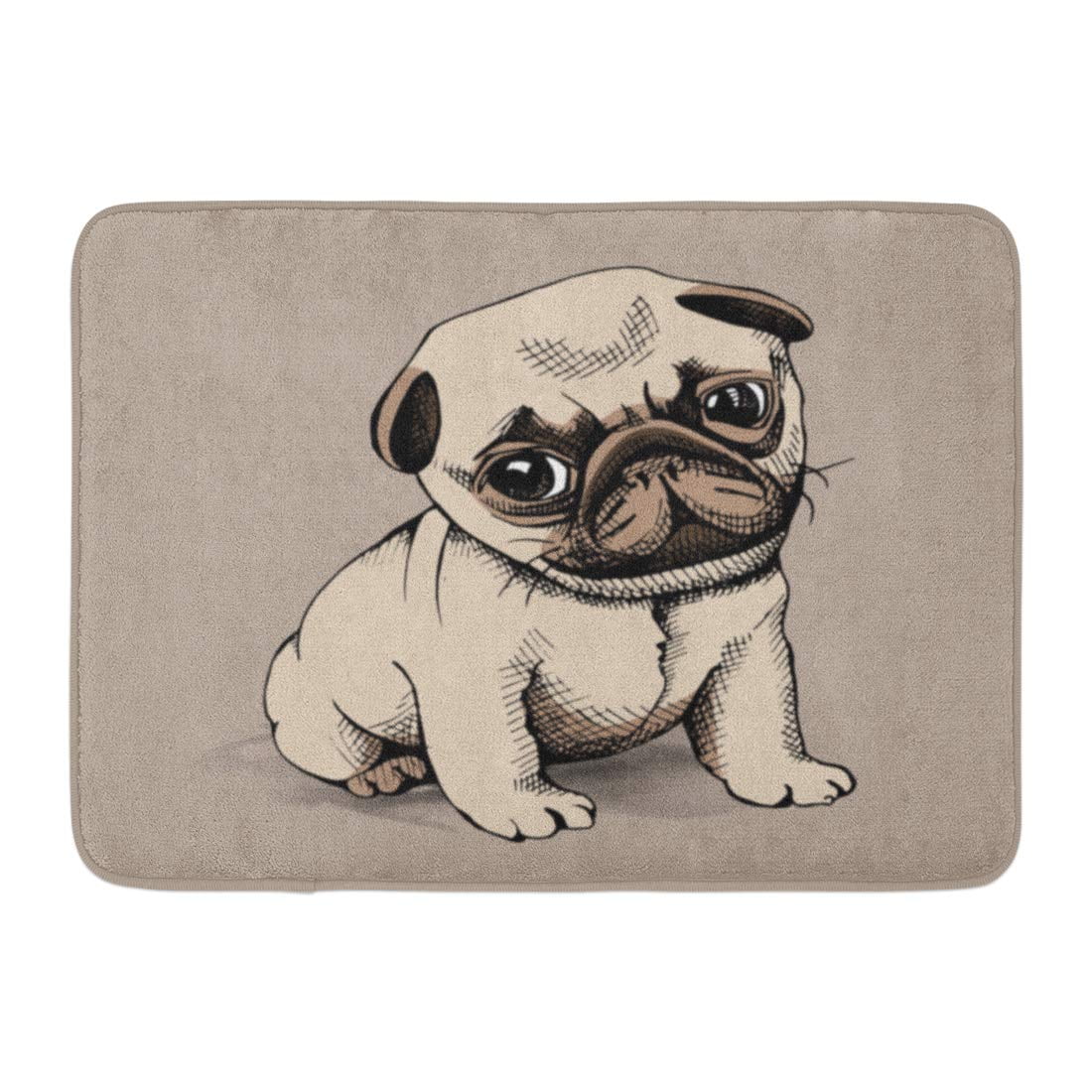 GODPOK Drawing Brown Dog Puppy Pug on Beige White Cartoon Hand Rug ...