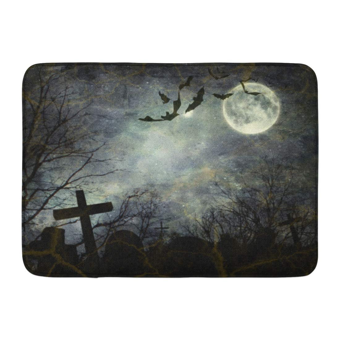 GODPOK Graveyard Black Horror Halloween Bats Flying in The Night with ...