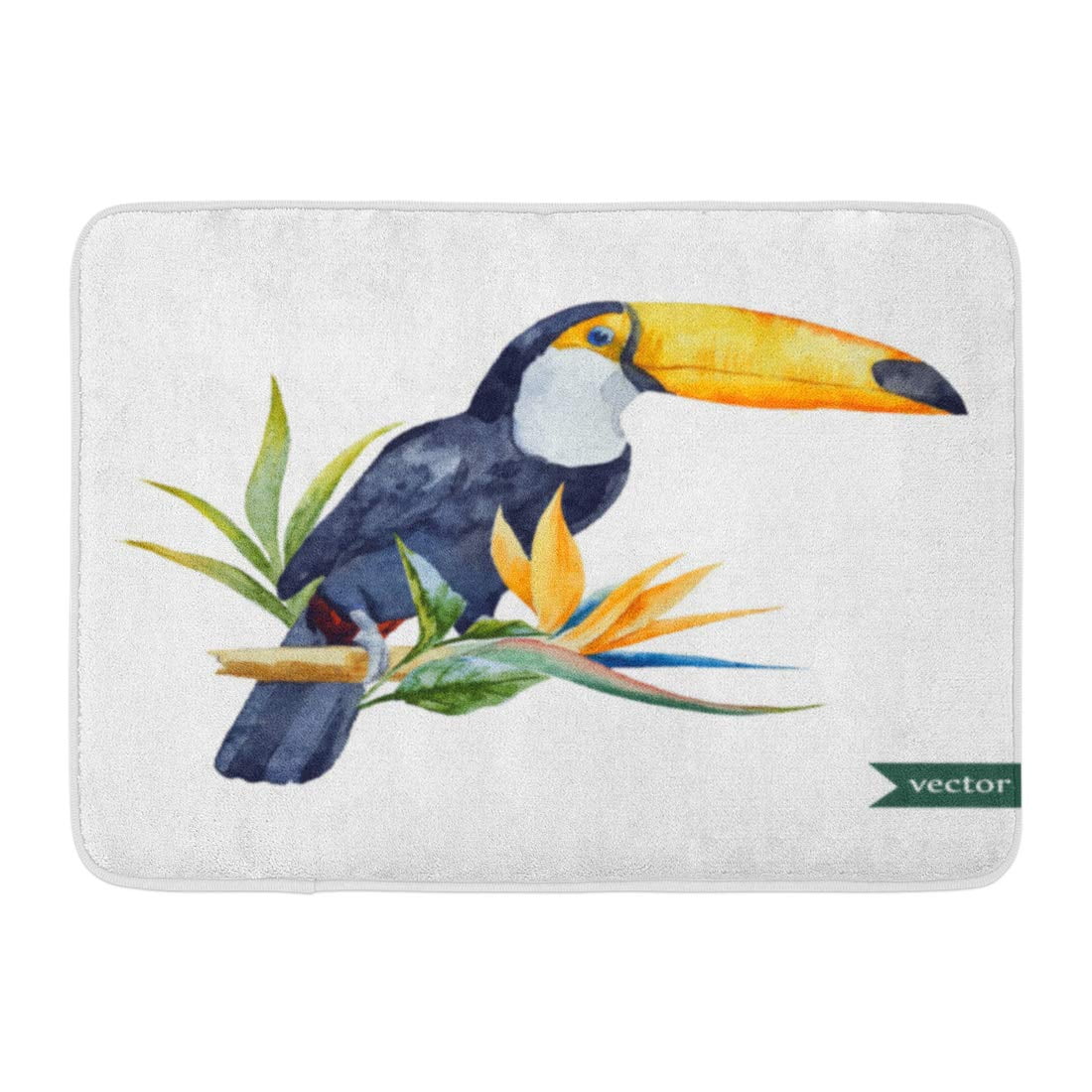 GODPOK Green Parrot Black Bird Watercolor Toucan with Tropical Flowers ...