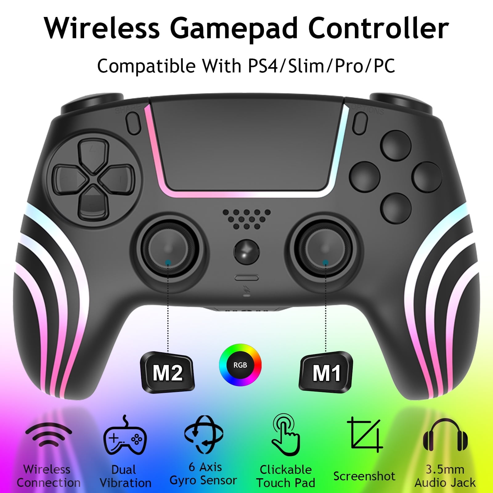 Godsi Wireless Controller For Ps4 With Rgb Light No Drift Hall Joysticks And Triggers Remote