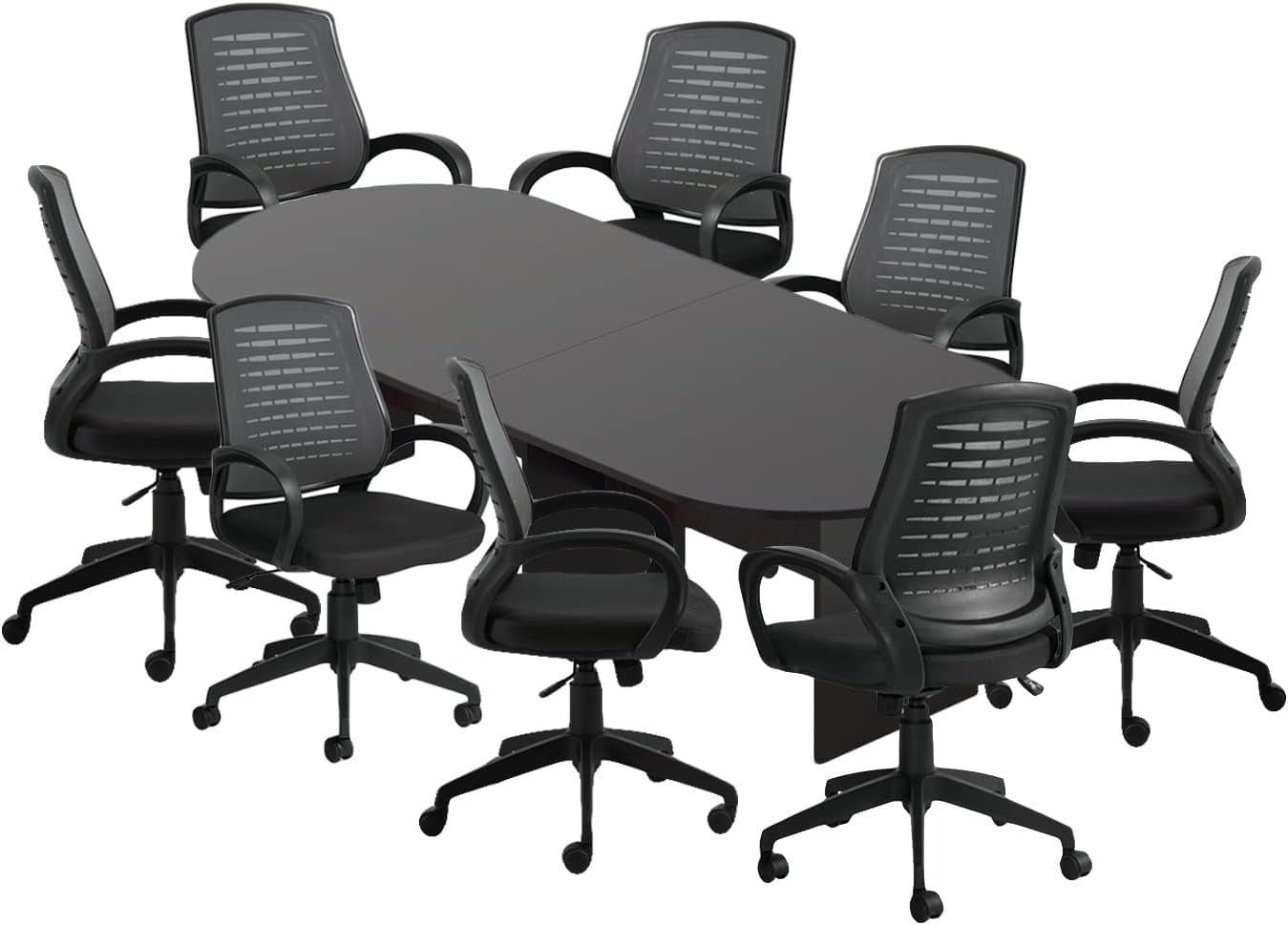 GOF 10 Ft. Espresso Conference Table with 8 Mesh Back Ergonomic Chairs ...