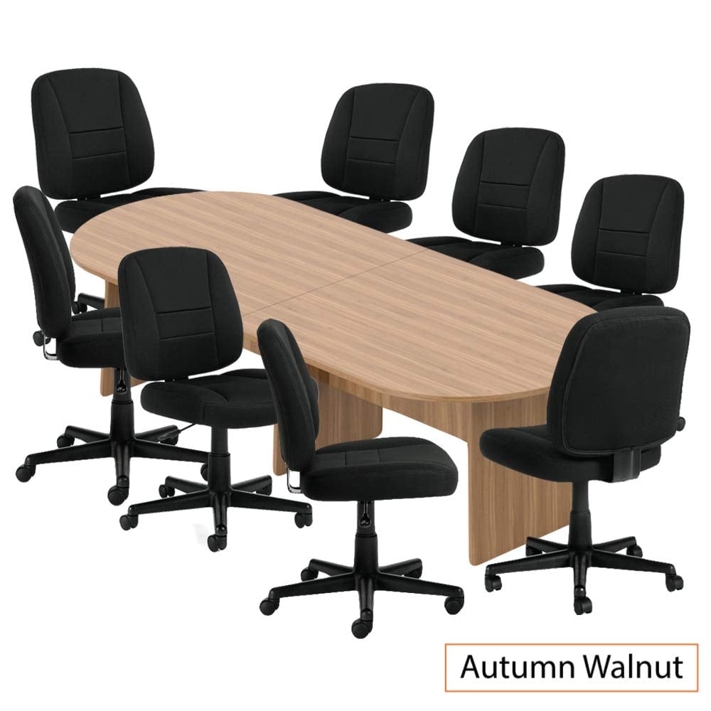 GOF 10 ft. Walnut Conference Table with 8 Air Mesh Task Chairs (G11343B ...