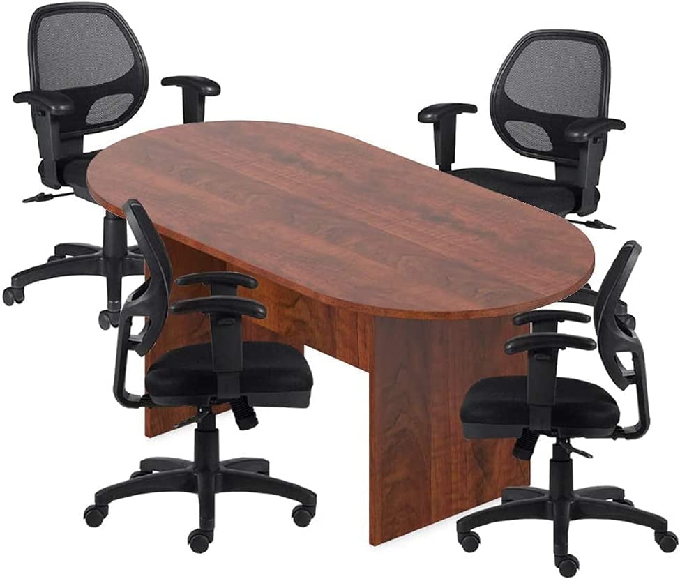 GOF 6 ft. Dark Cherry Conference Room Table with 4 Ergonomic Office ...