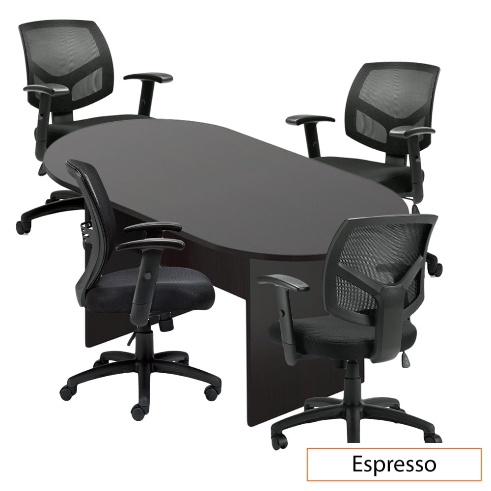 GOF 6 ft. Espresso Conference Room Table with 4 Ergonomic Office Chairs ...