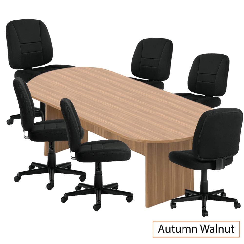 GOF 8 ft. Walnut Conference Table with 6 Air Mesh Task Chairs (G11343B ...