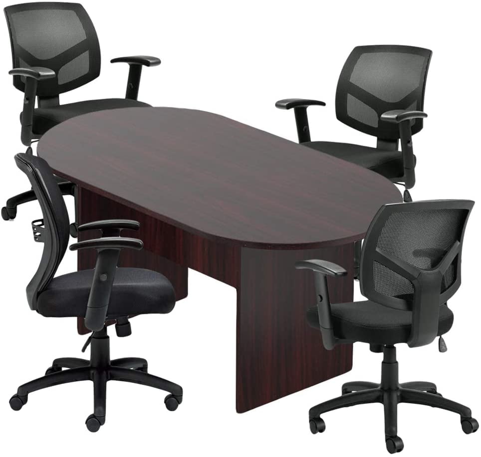 GOF 6 ft. Mahogany Conference Table with 4 Mesh Back Tilter Task Chairs ...