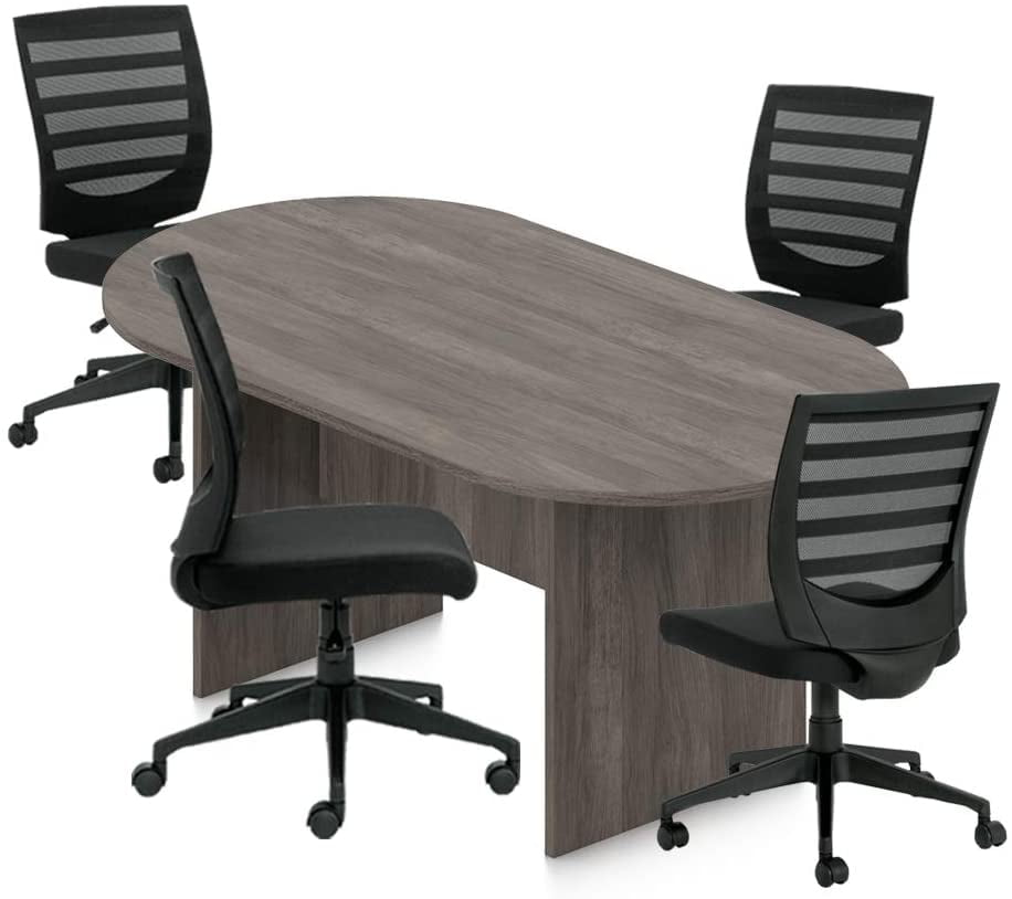 GOF 6 Ft. Espresso Conference Table with 4 Mesh Back Armless Office ...