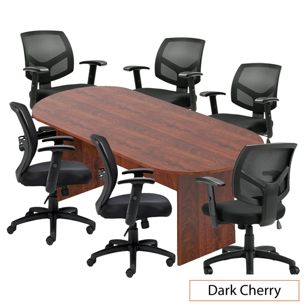 GOF 8 ft. Dark Cherry Conference Room Table with 6 Ergonomic Office ...