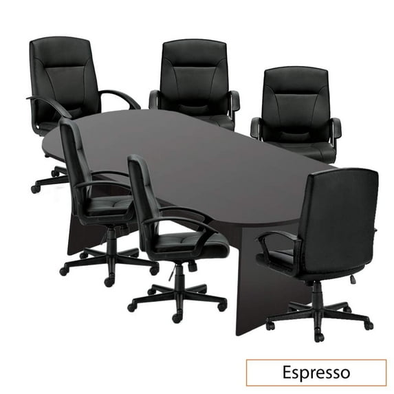GOF 8 Ft. Espresso Conference Table with 6 Ergonomic Executive Chairs ...