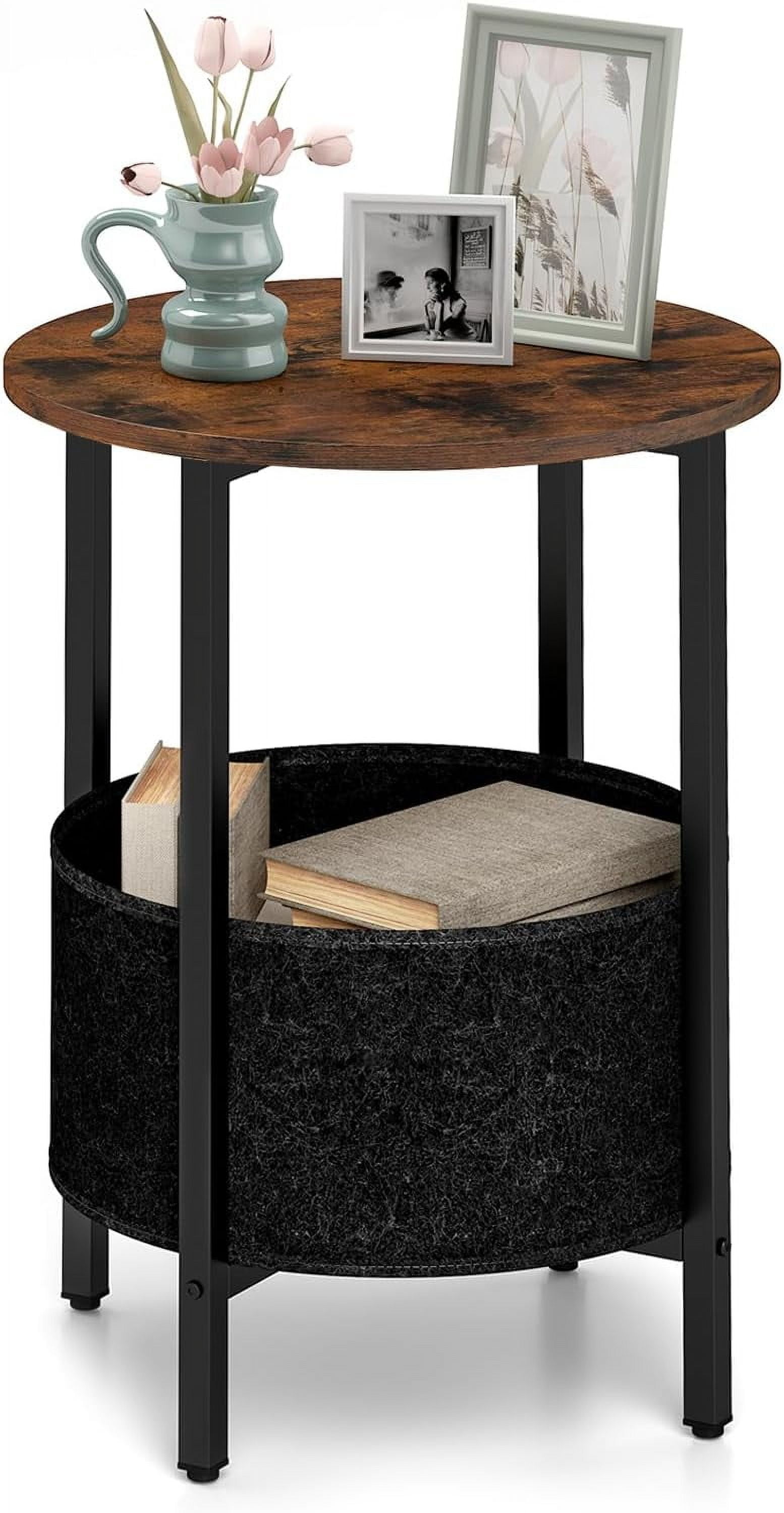 GOFALME Round End Table with Storage, Sofa Side Table with Removable ...