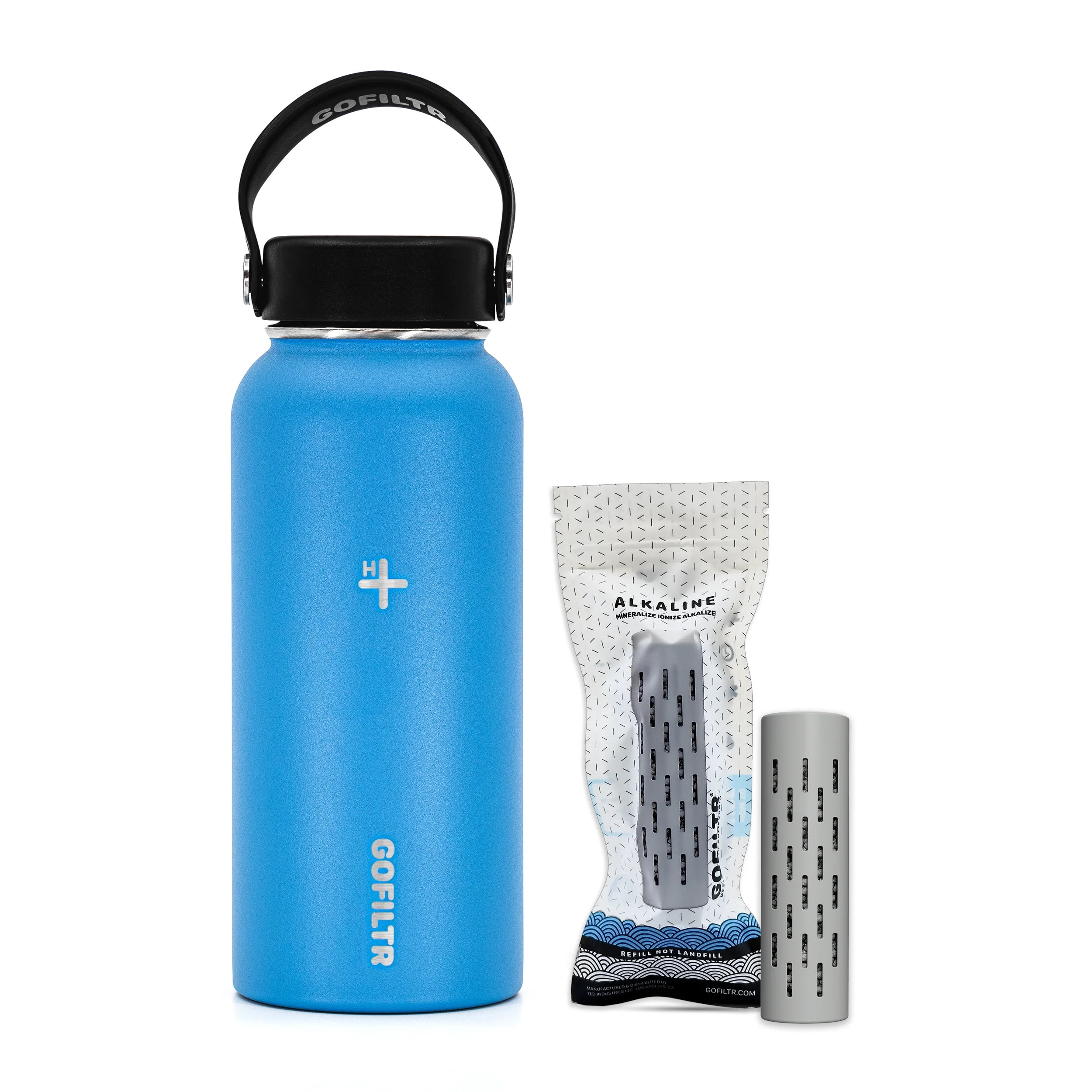 GOFILTR 32 oz Alkaline Water Bottle + 1 Alkaline Water Infuser 9.5 pH ...