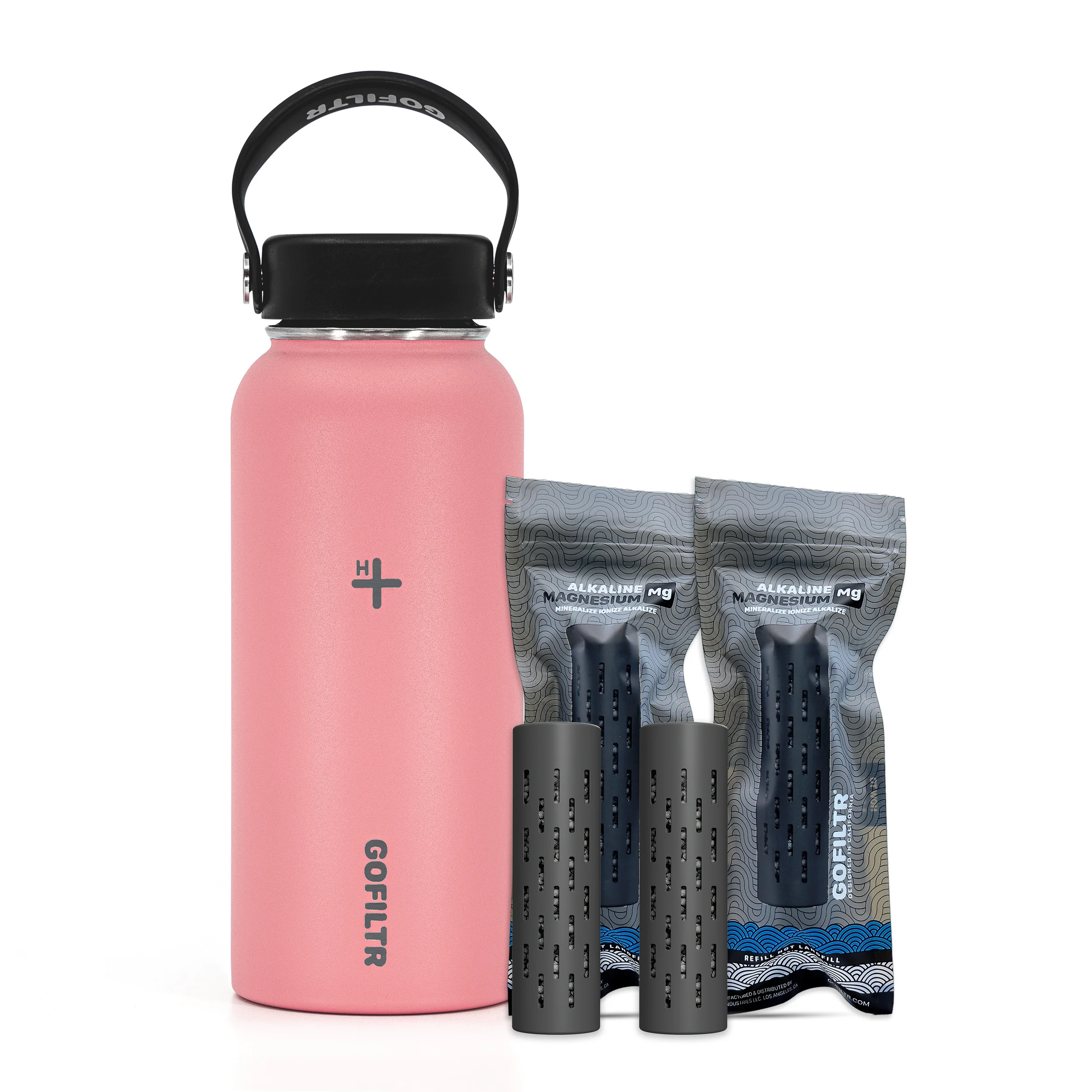 GOFILTR 32 oz Alkaline Water Bottle + 2 Magnesium 9.5 pH Alkaline Water ...