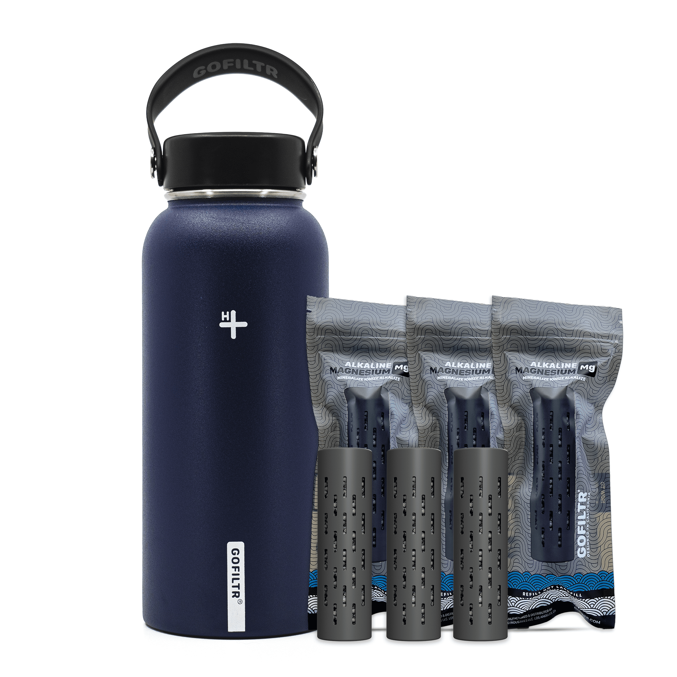 GOFILTR 32 oz Alkaline Water Bottle + 3 Magnesium 9.5 pH Alkaline Water ...
