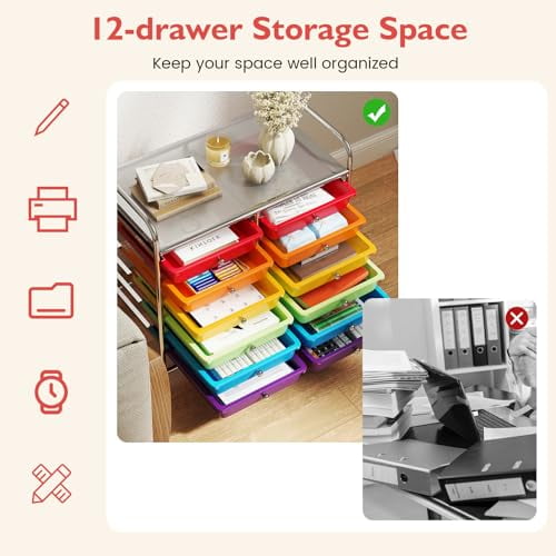 GOFLAME 12-Drawer Rolling Storage Cart, Multifunctional Art Craft ...