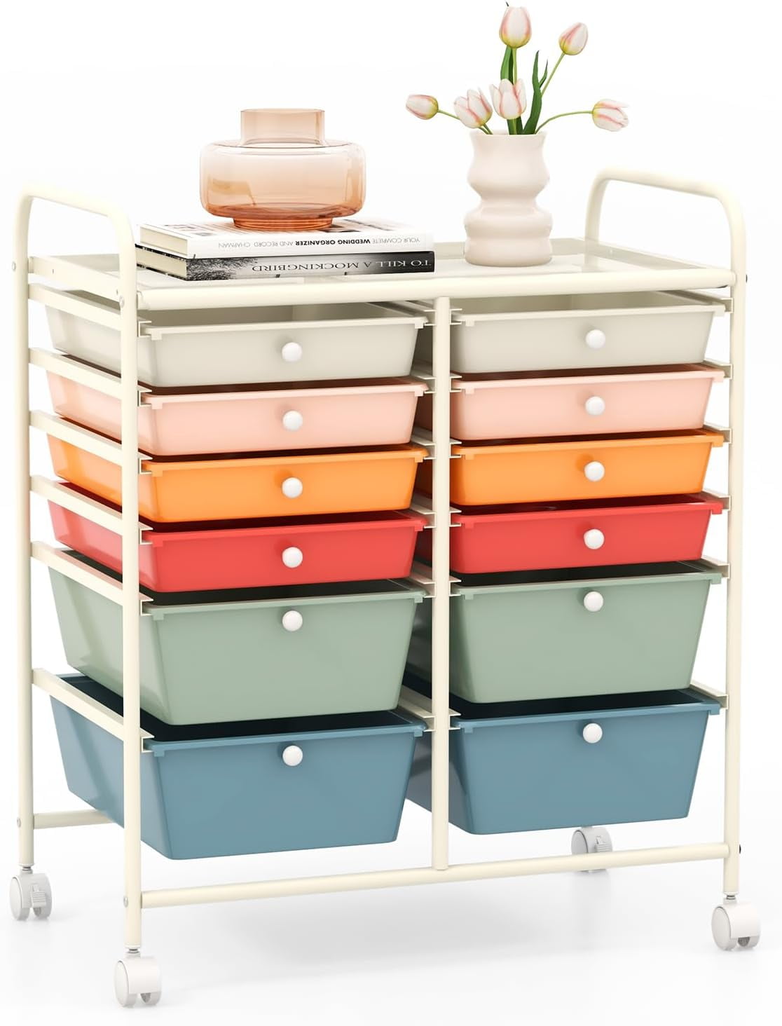 GOFLAME 12-Drawer Rolling Storage Cart, Multipurpose Organizer with 2 ...