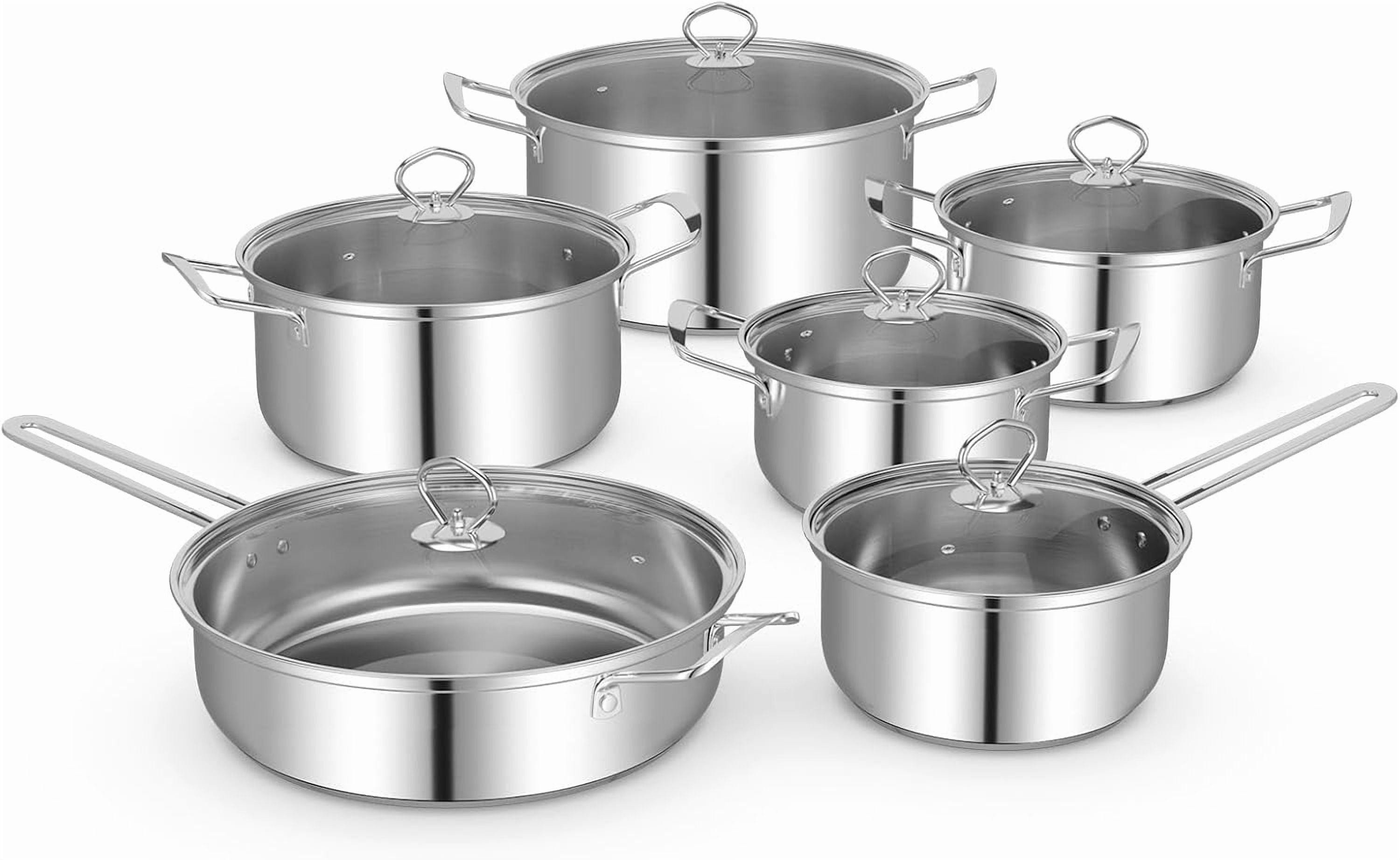 GOFLAME 12 Piece Pots & Pans Set, Stainless Steel Cookware Set with ...