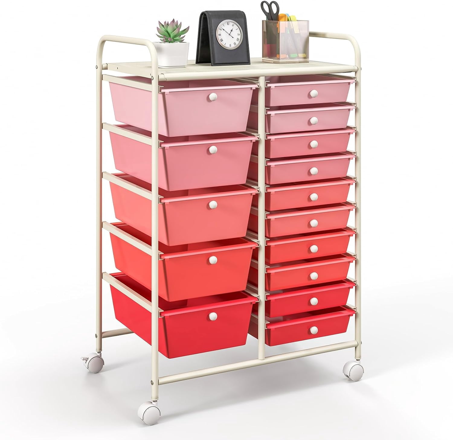 GOFLAME 15-Drawer Rolling Storage Cart, Multipurpose Movable Organizer ...