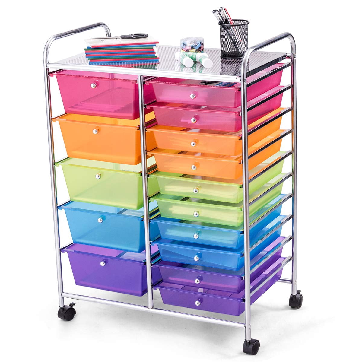 GOFLAME 15-Drawer Rolling Storage Cart, Multipurpose Movable Organizer ...