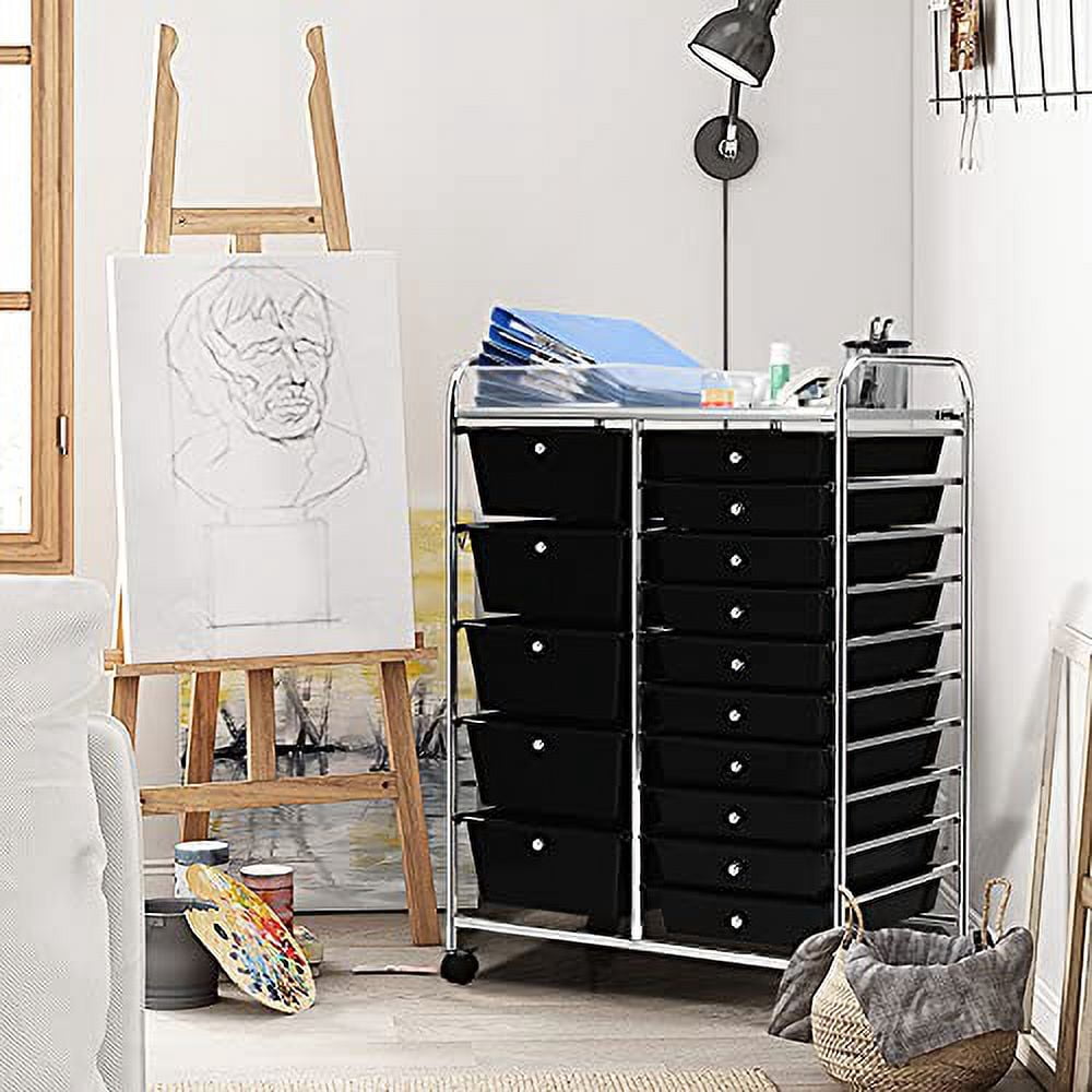 GOFLAME 15-Drawer Rolling Storage Cart, Multipurpose Movable Organizer ...