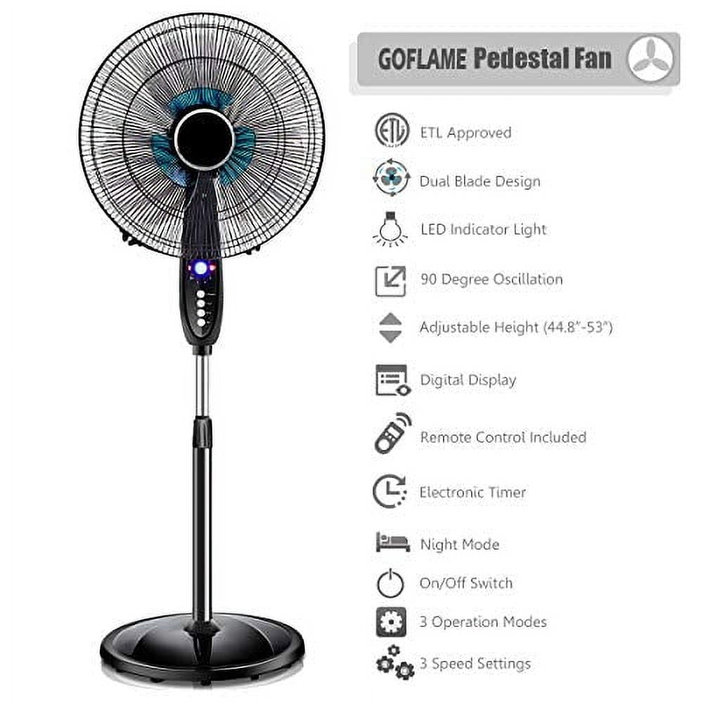 GOFLAME 16" Dual Pedestal Fan, Oscillating Stand Fan Height Adjustable ...