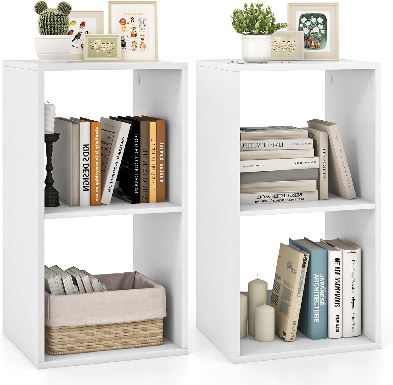 GOFLAME 2-Cube Bookcase Set of 2, Small Bookshelf with Storage, Open ...
