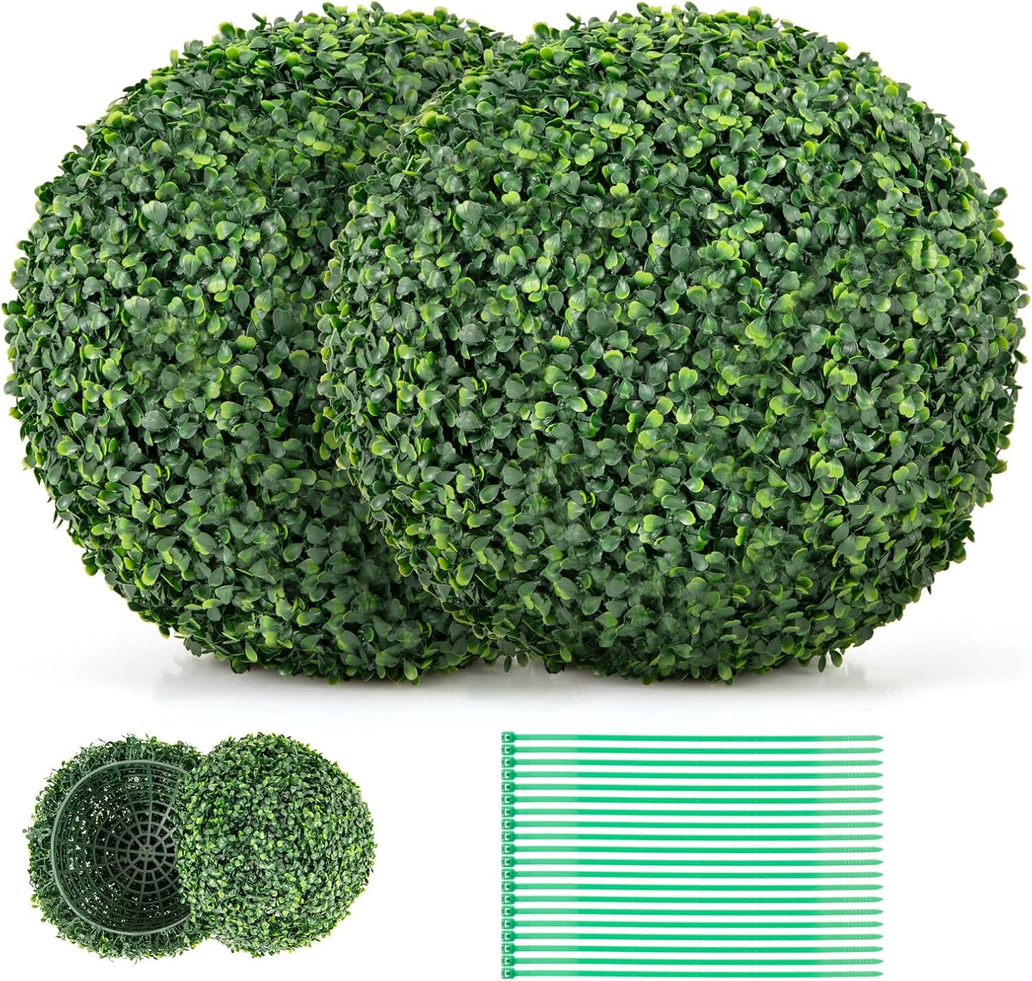 GOFLAME 2 PCS 16” Artificial Plant Topiary Ball, Faux Boxwood ...