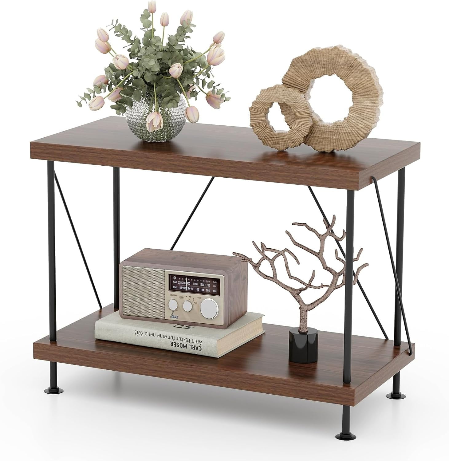 GOFLAME 2-Tier Bookshelf, Freestanding Bookcase Shelf with Metal Frame ...