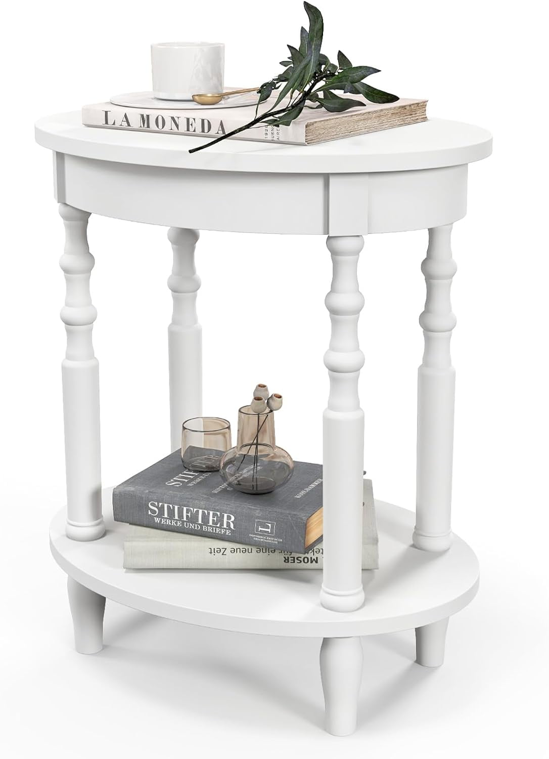 GOFLAME 2-Tier Oval End Table, Sofa Side Table with Storage Shelf ...