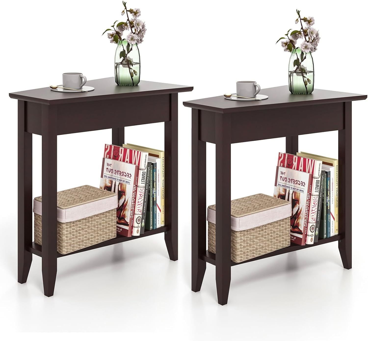 GOFLAME 2-Tier Wedge End Table, Narrow Triangle Side Table with Storage ...