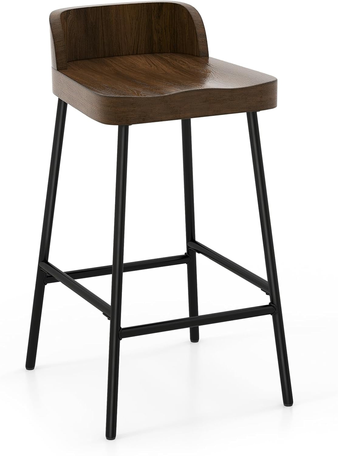 GOFLAME 24.5" Low Back Bar Stool with Curved Seat, Industrial Breakfast ...